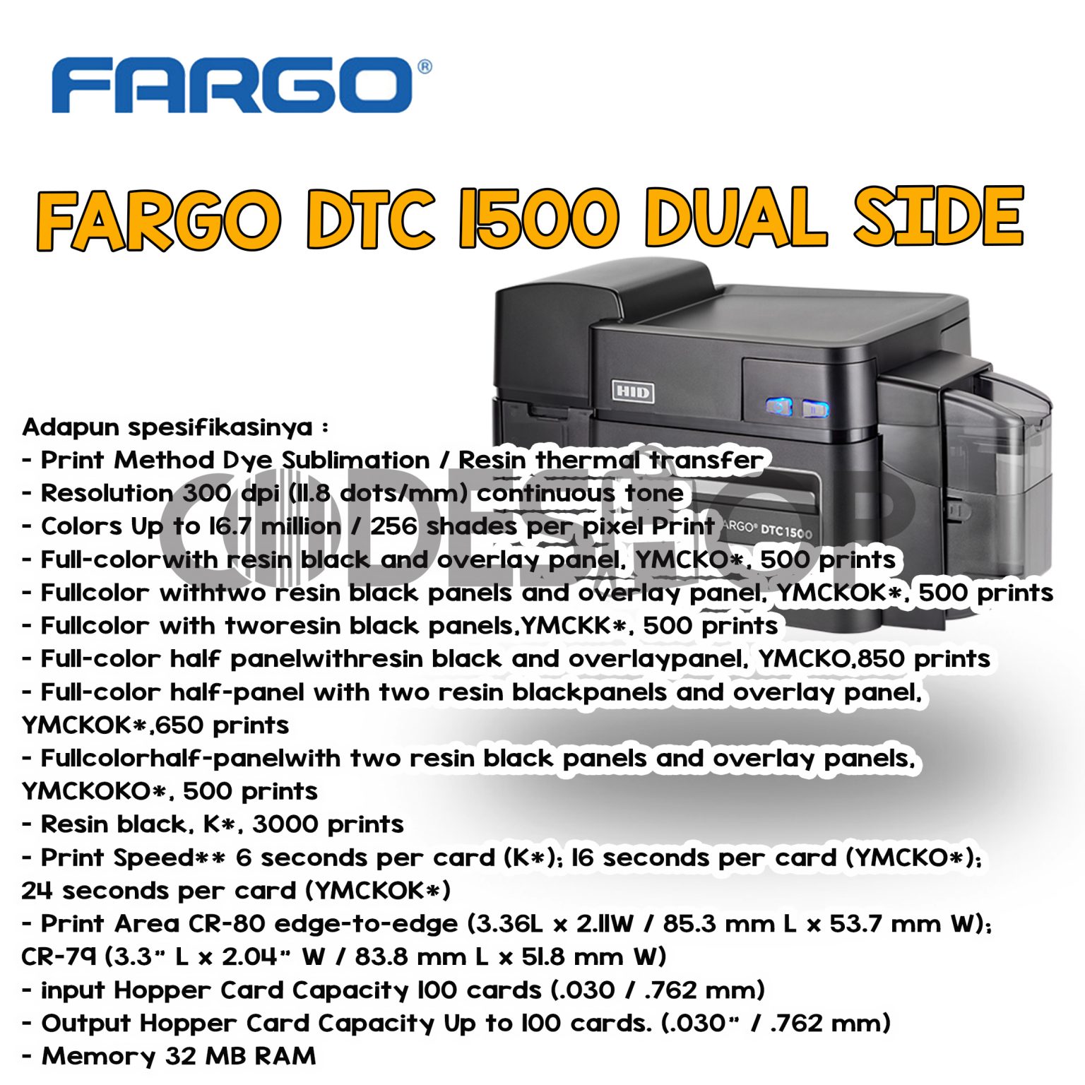 Printer ID Card Fargo DTC-1500 Dual Side - Toko Alat Kasir, Barcode ...