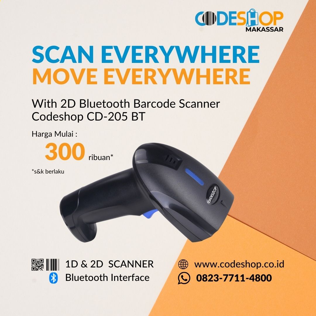 Scanner Barcode 2D Bluetooth Dengan Stand Autoscan Codeshop CD-205BT ...